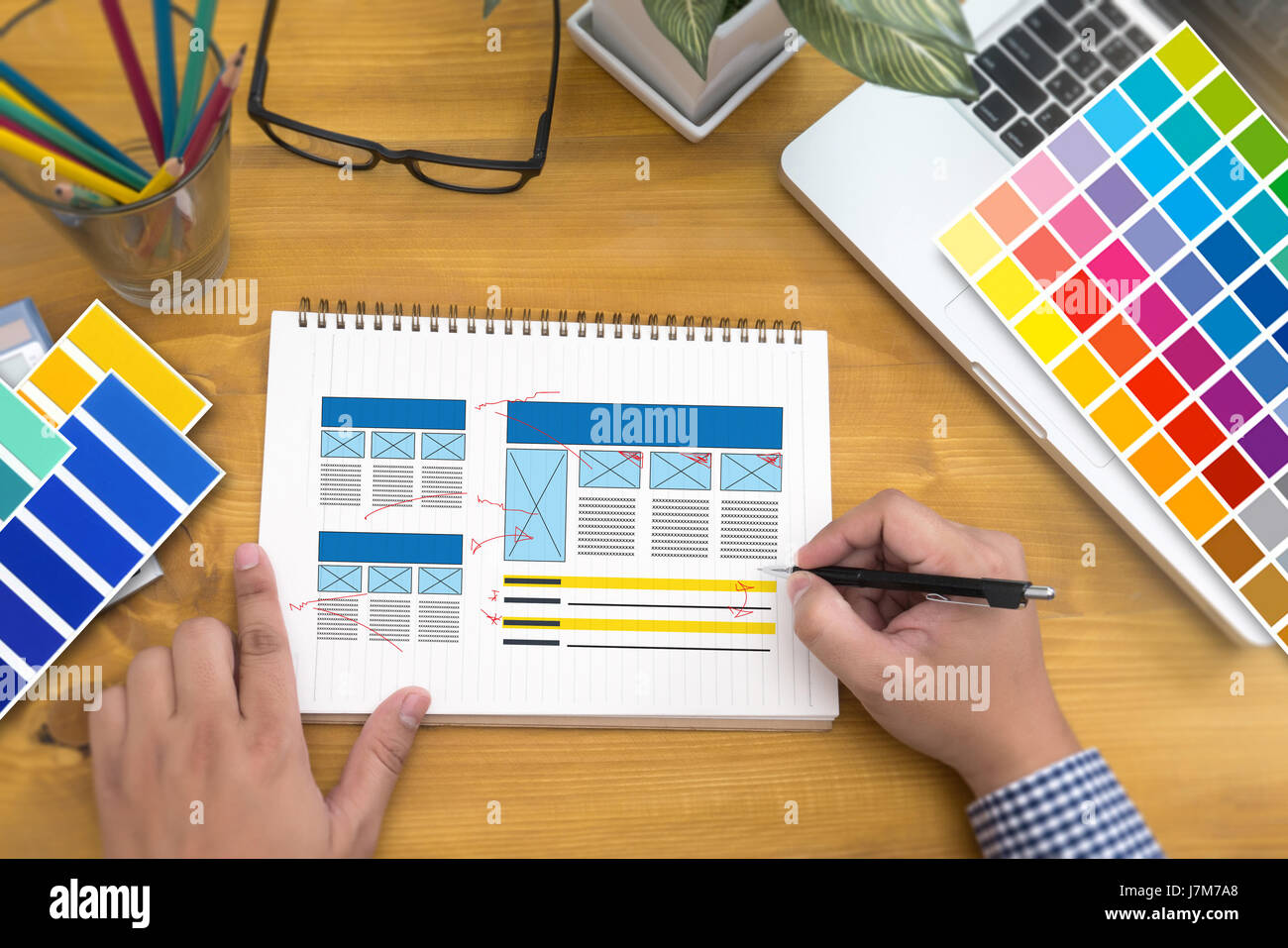 Creative Designer Graphic at work. Color swatch samples, Illustrator ...