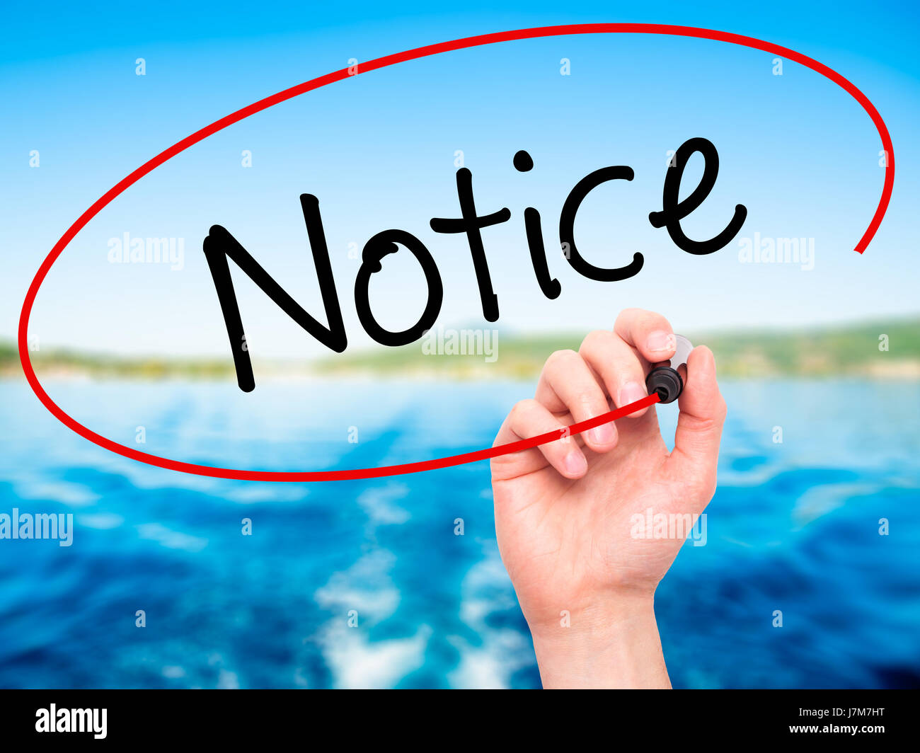 Man Hand writing Notice with black marker on visual screen. Isolated on ...