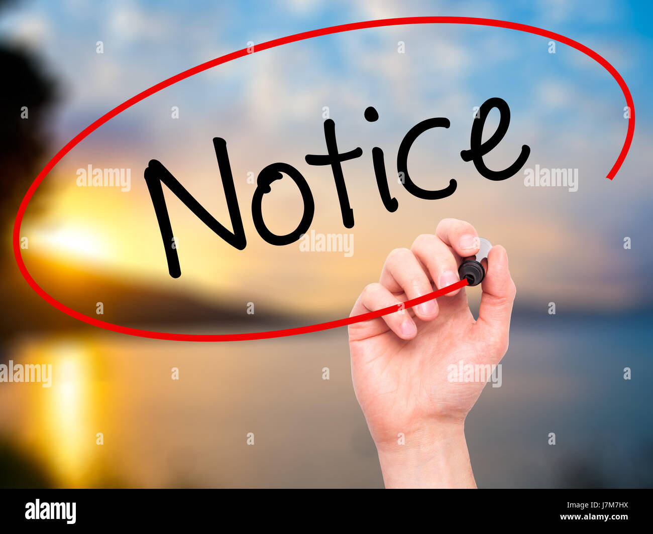 Man Hand writing Notice with black marker on visual screen. Isolated on ...