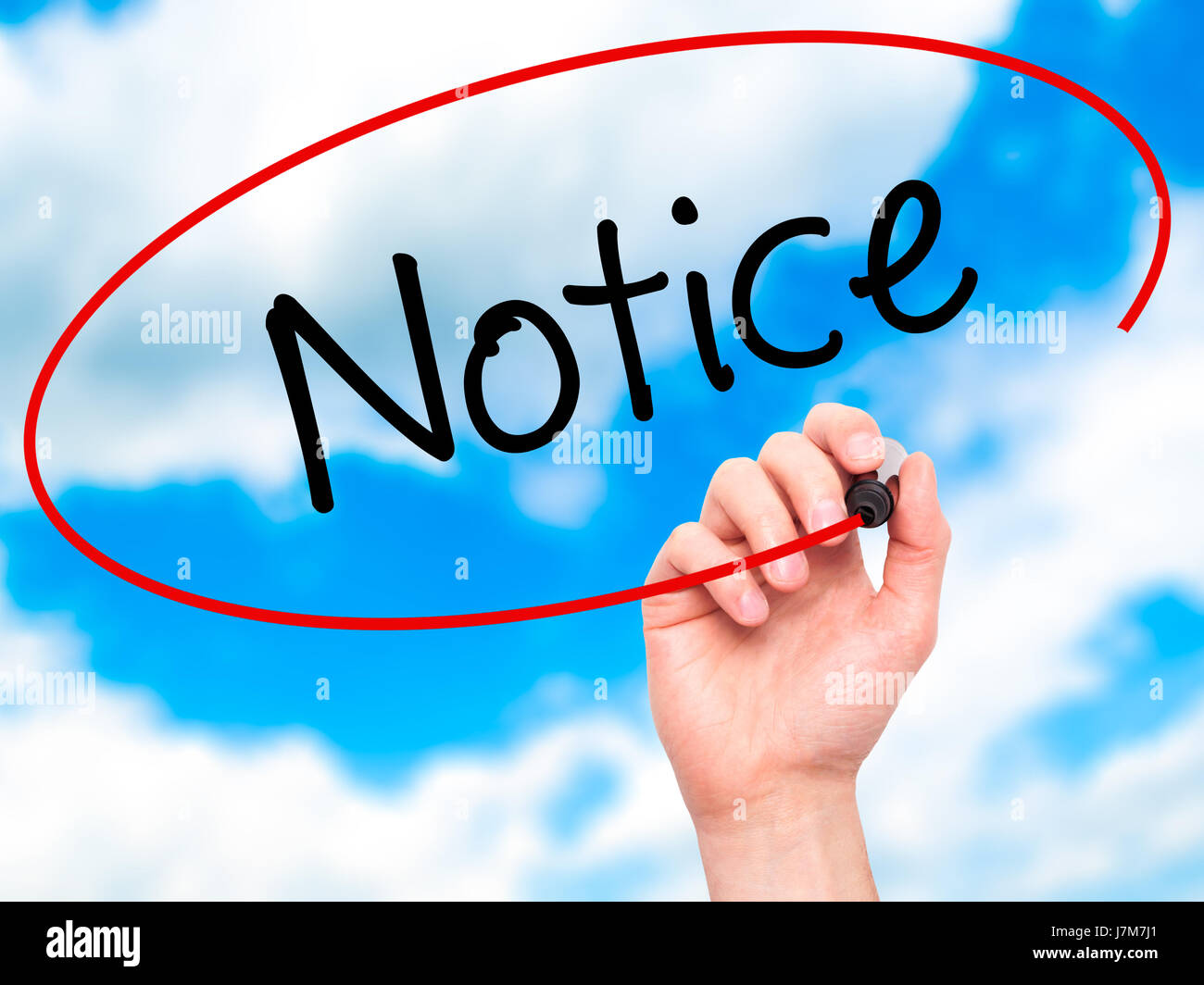 Man Hand writing Notice with black marker on visual screen. Isolated on ...