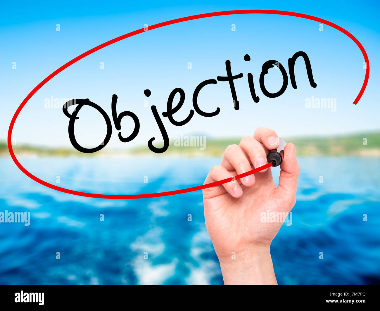 Man Hand writing Objection with black marker on visual screen. Isolated ...