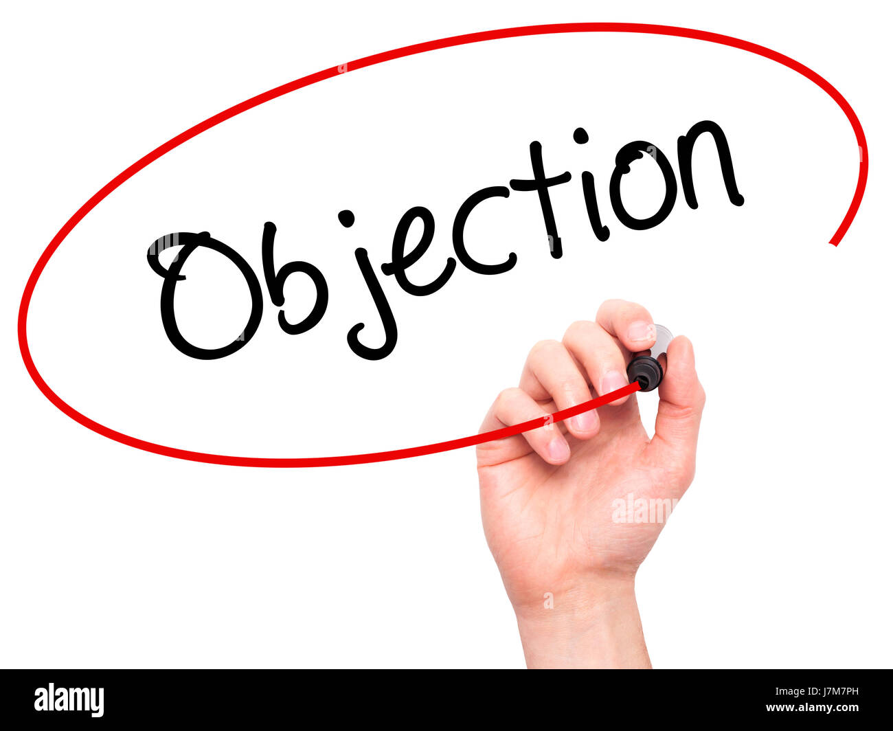 Man Hand writing Objection with black marker on visual screen. Isolated ...