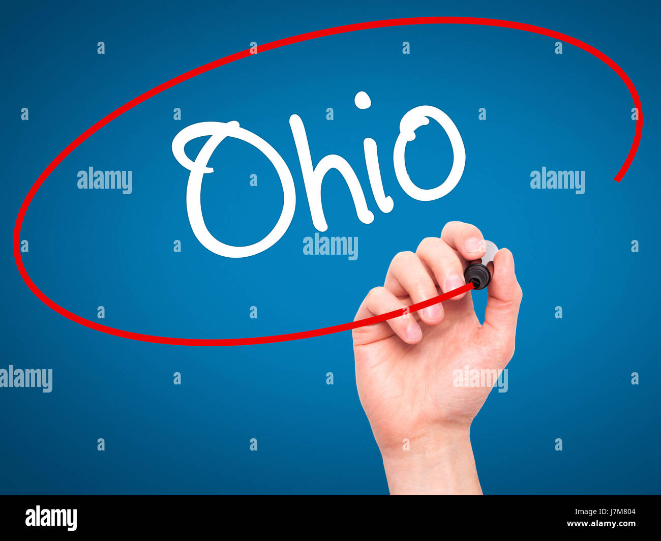 Man Hand writing Ohio with black marker on visual screen. Isolated on ...
