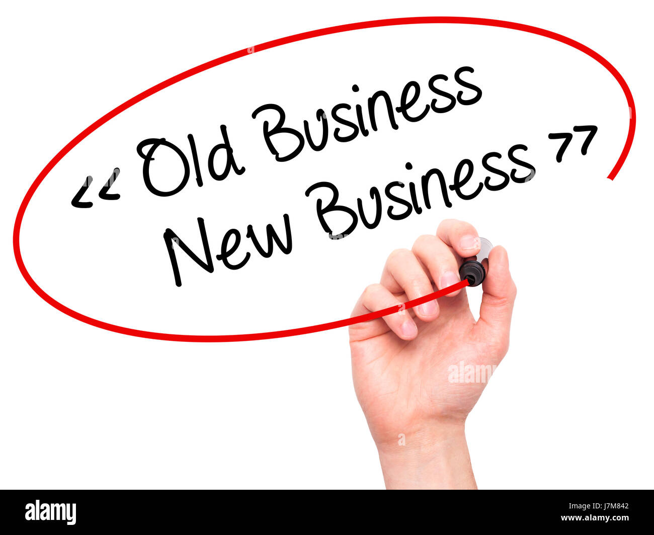Man Hand writing Old Business - New Business with black marker on ...