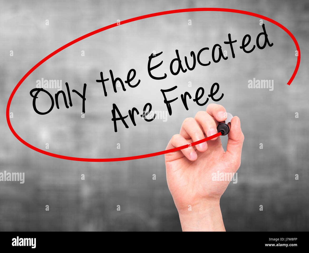 Man Hand writing Only the Educated Are Free with black marker on visual ...