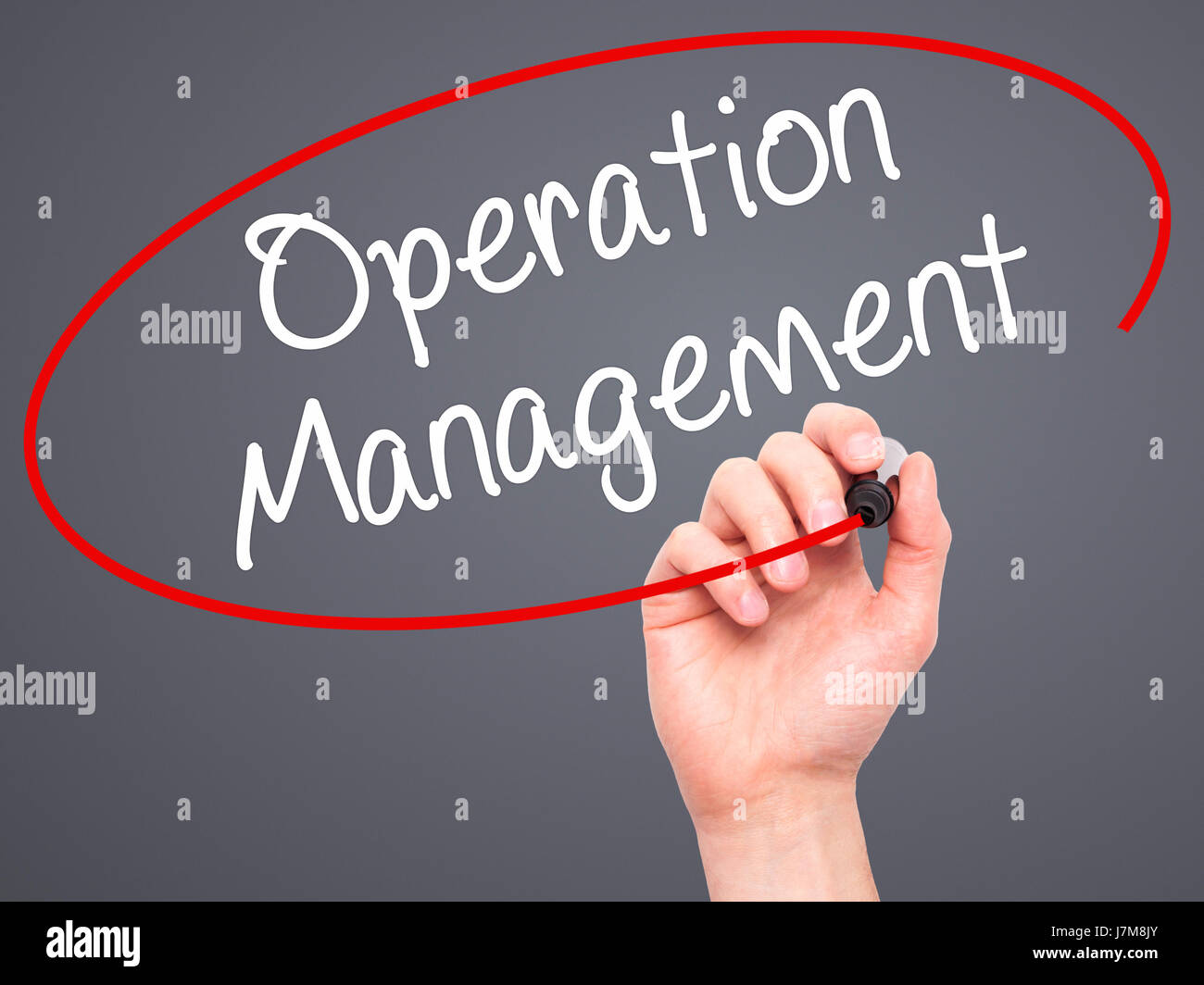 Man Hand writing Operation Management with black marker on visual ...