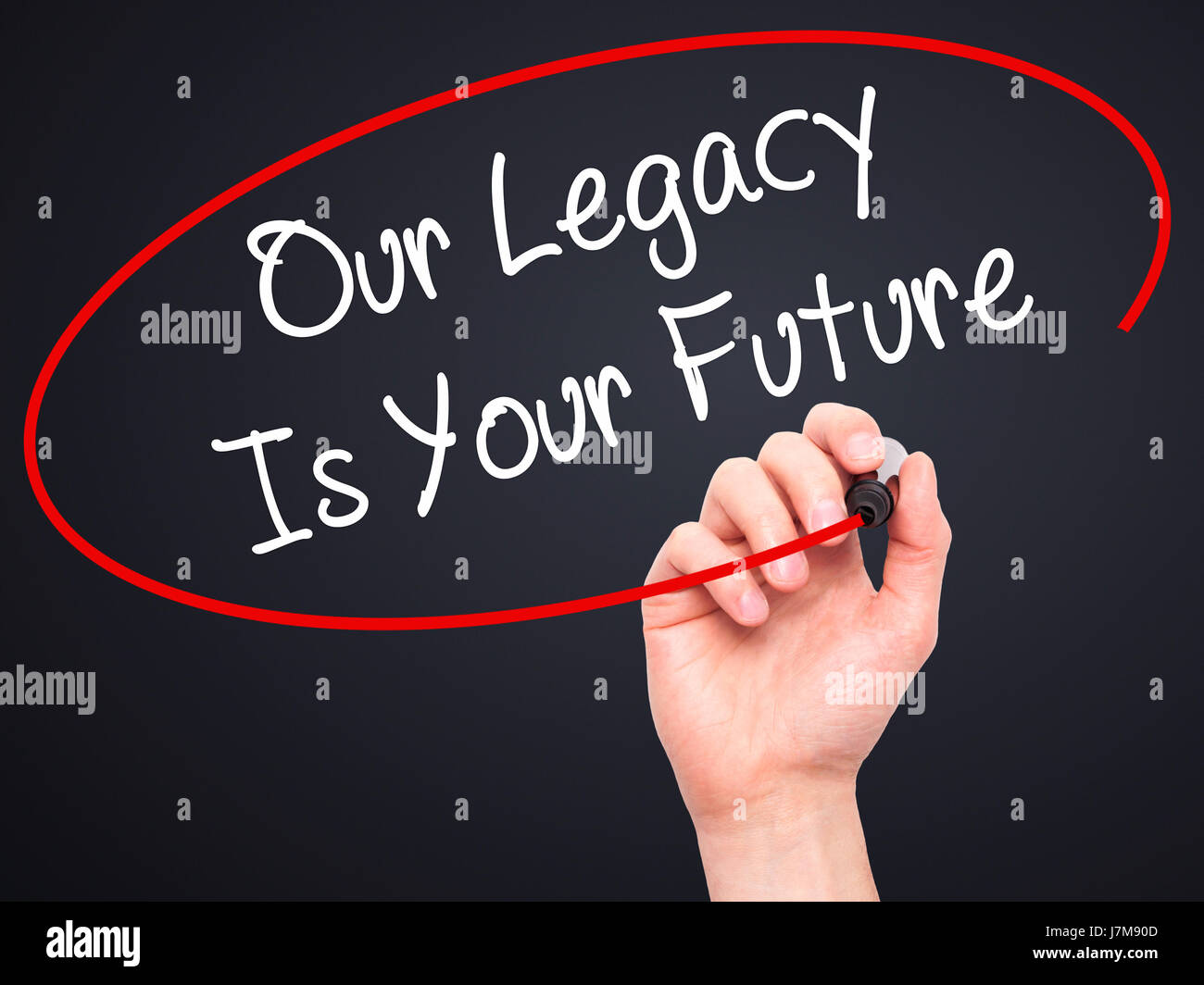 Man Hand writing Our Legacy Is Your Future with black marker on visual ...