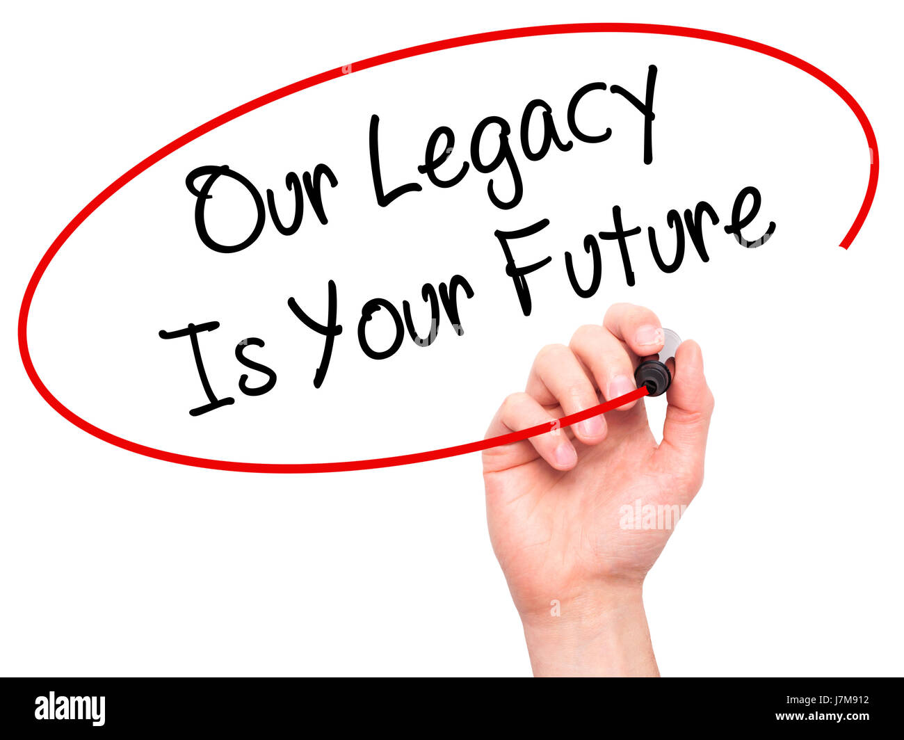 Man Hand writing Our Legacy Is Your Future with black marker on visual ...