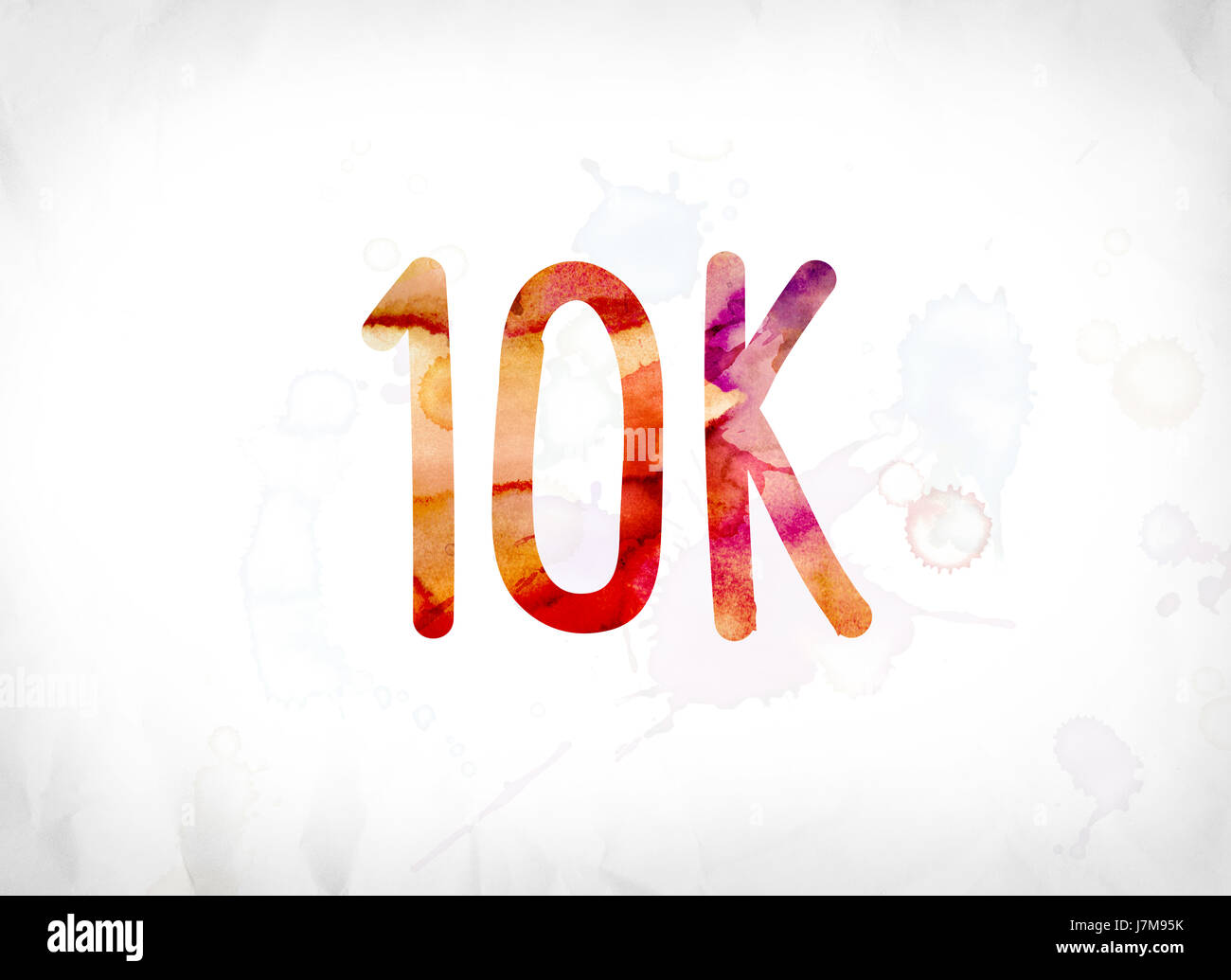 The word 10K concept and theme painted in colorful watercolors on a ...