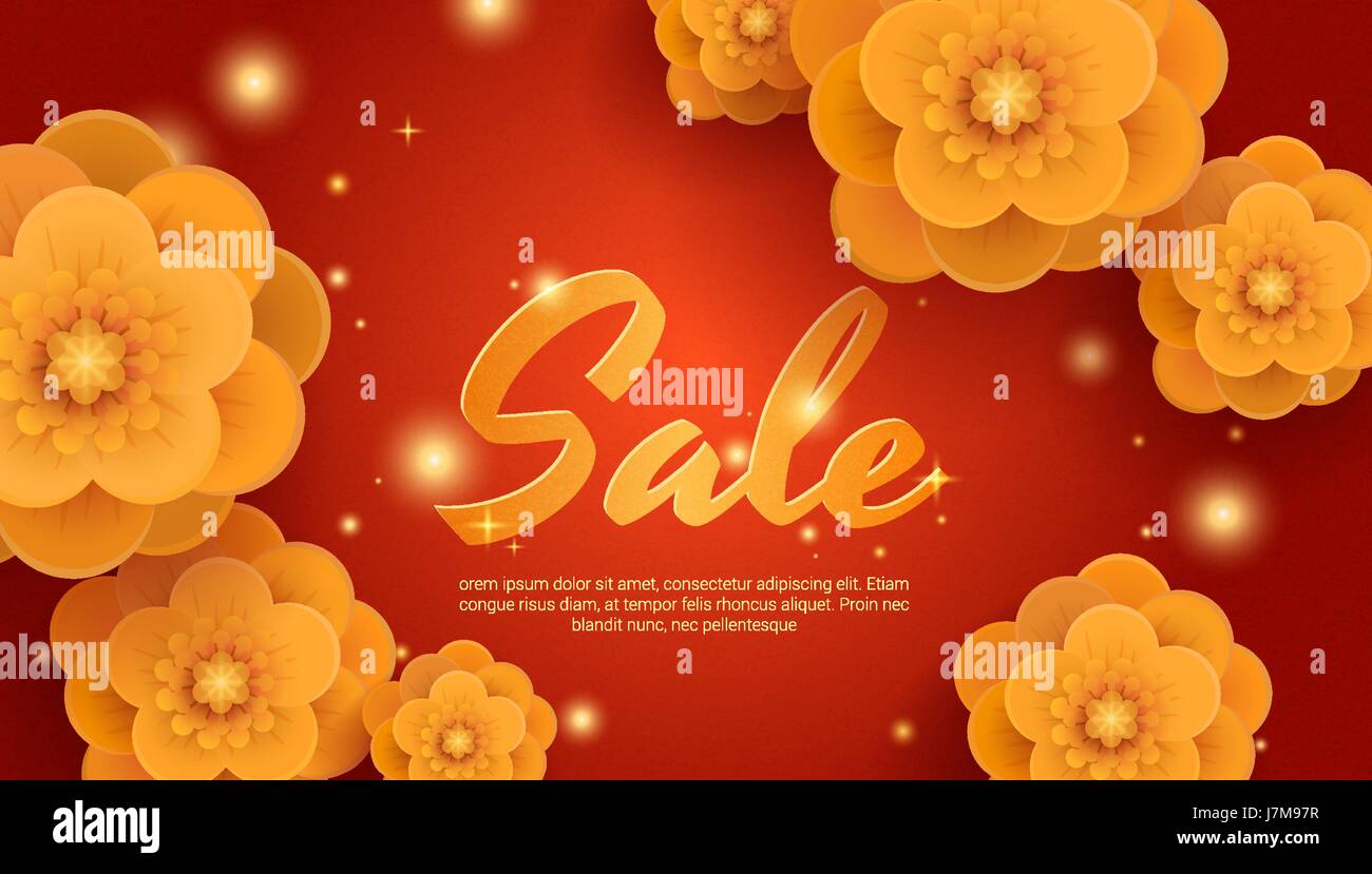 Sale red background with gold paper flowers Stock Vector Image & Art ...