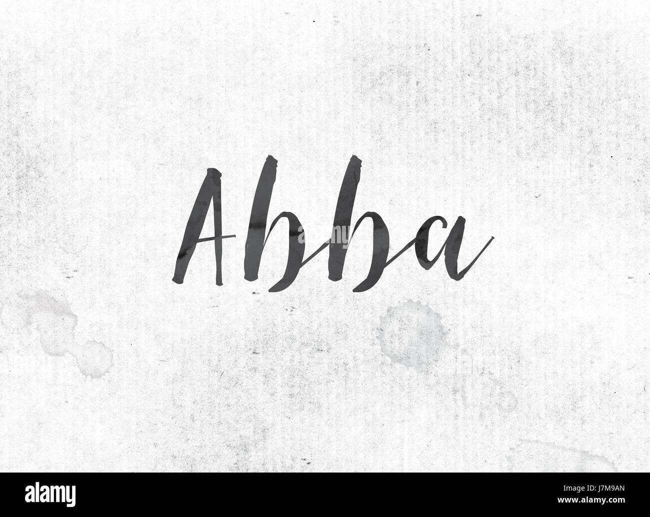 The word ABBA concept and theme painted in black ink on a watercolor ...