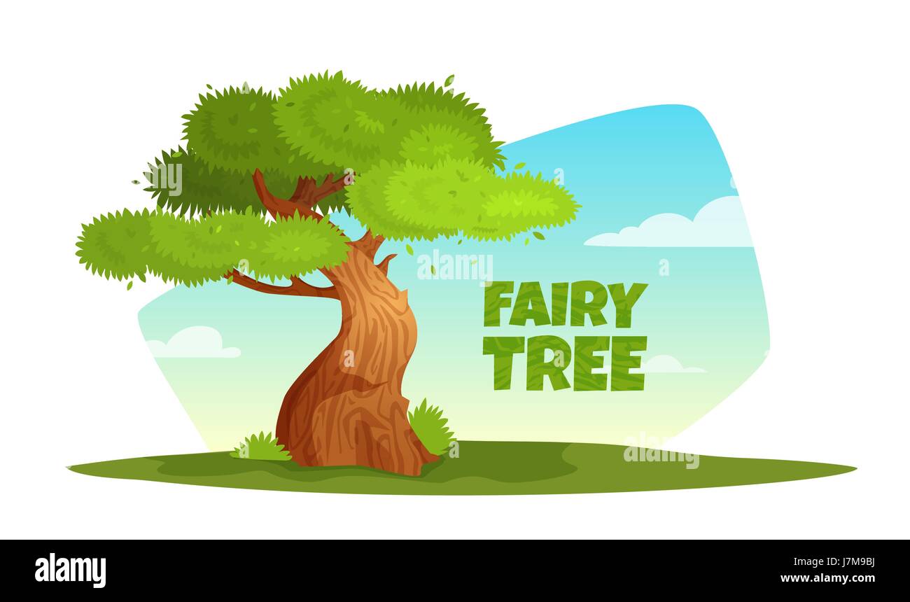 Vector cartoon illustration of a tree in the meadow Stock Vector Image ...