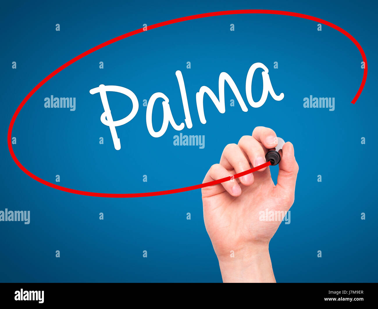 Man Hand writing Palma with black marker on visual screen. Isolated on ...
