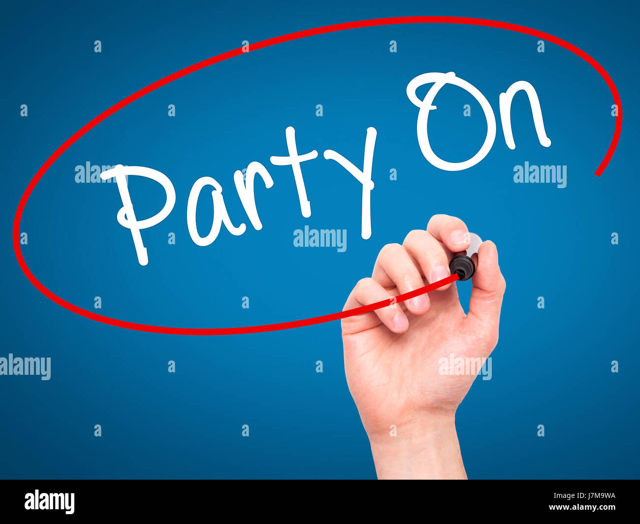 Man Hand writing Party On with black marker on visual screen. Isolated ...