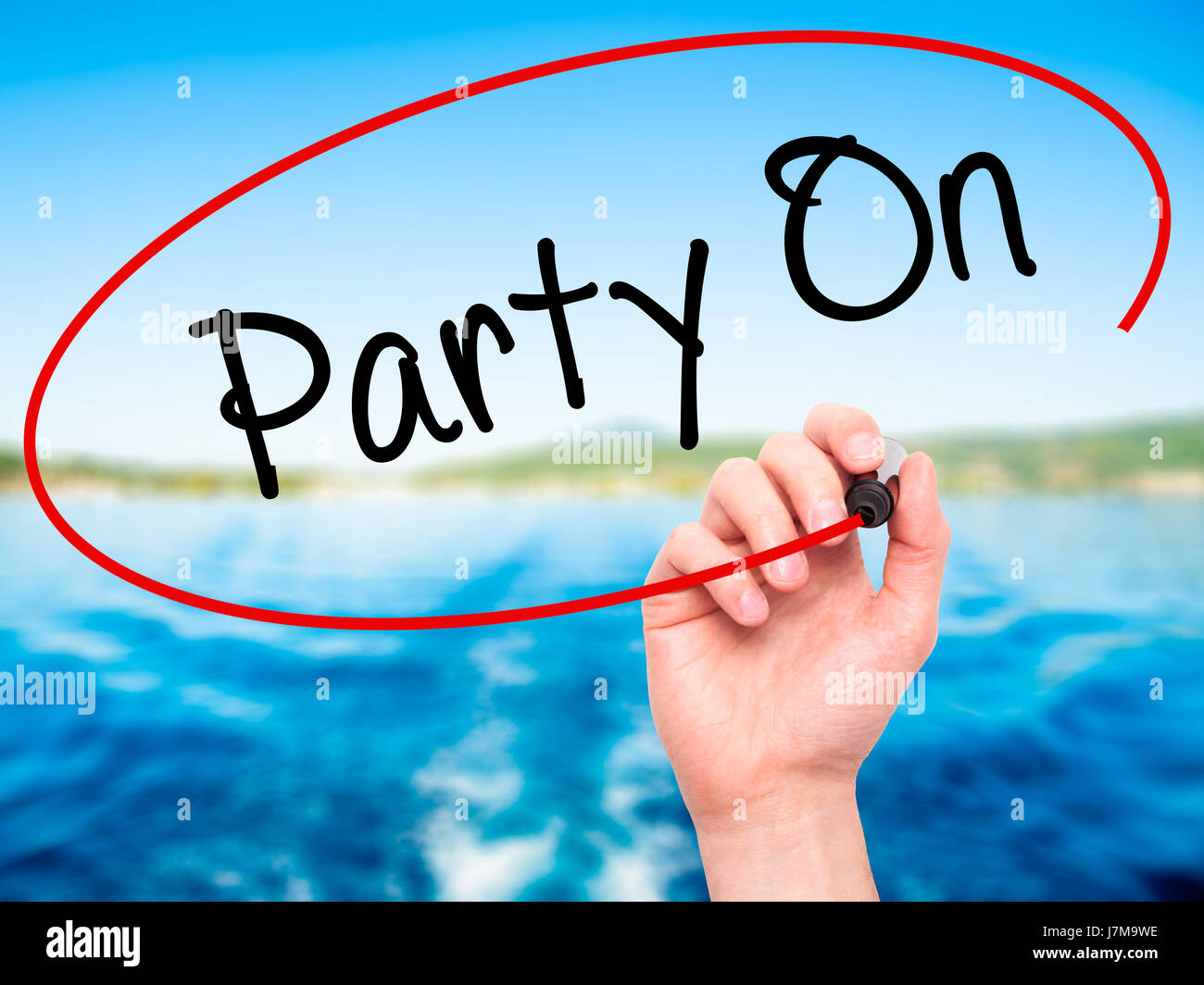 Man Hand writing Party On with black marker on visual screen. Isolated ...