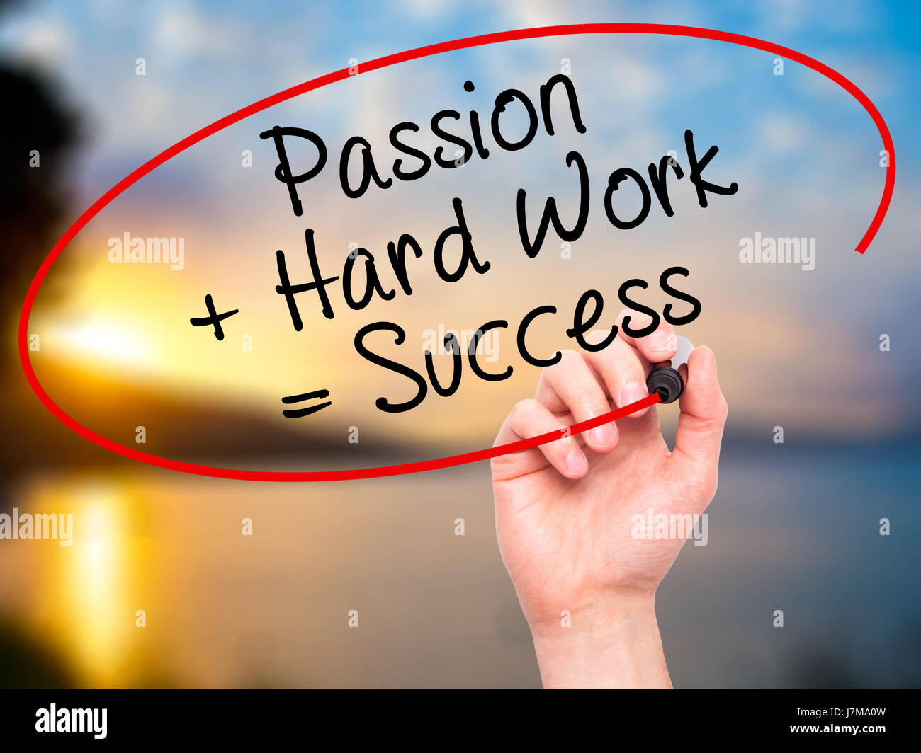 Man Hand writing Passion + Hard Work = Success with black marker on ...