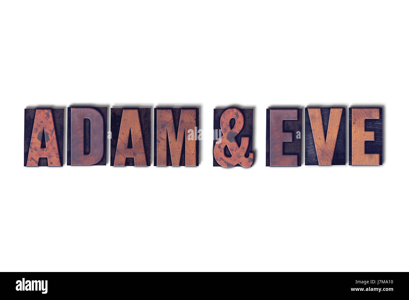 Adam and Eve concept and theme written in vintage wooden letterpress ...