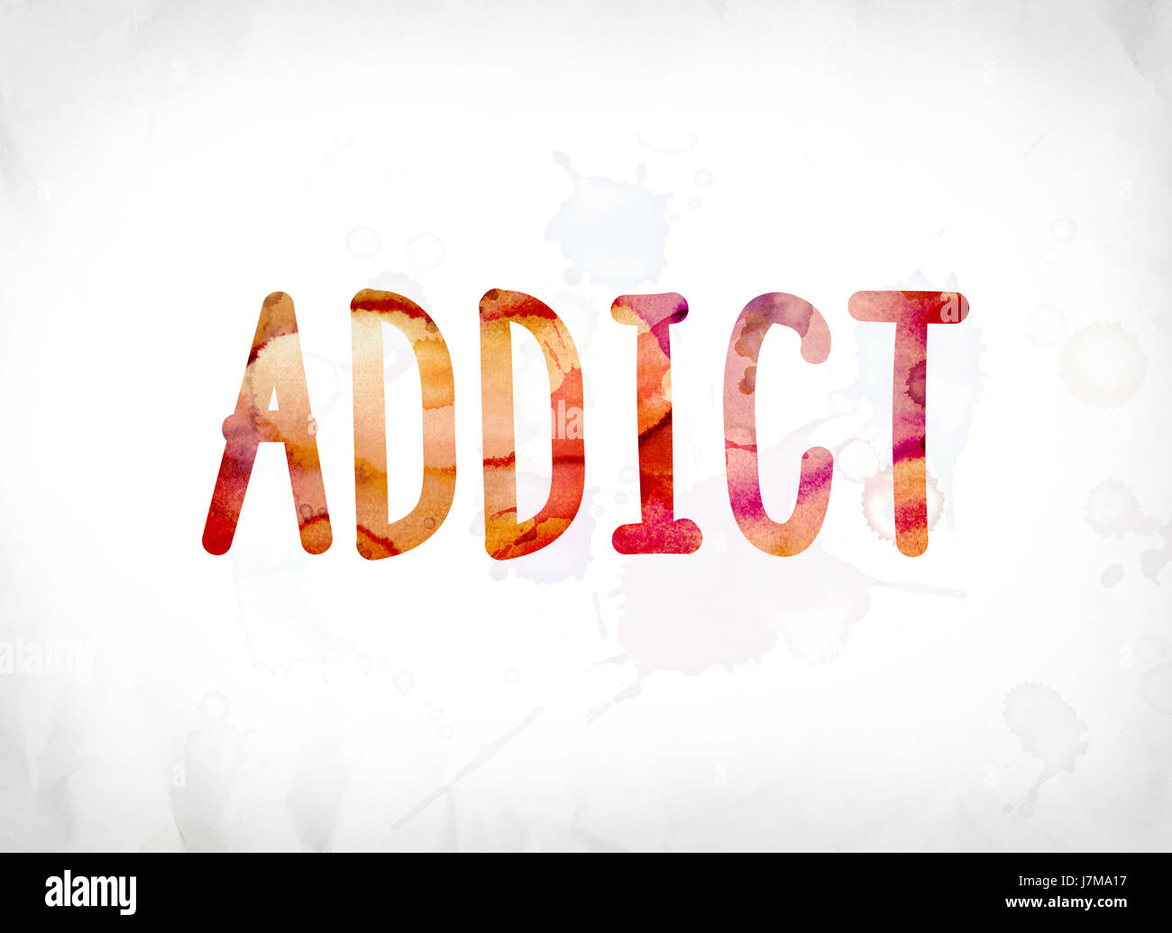 The word Addict concept and theme painted in colorful watercolors on a ...