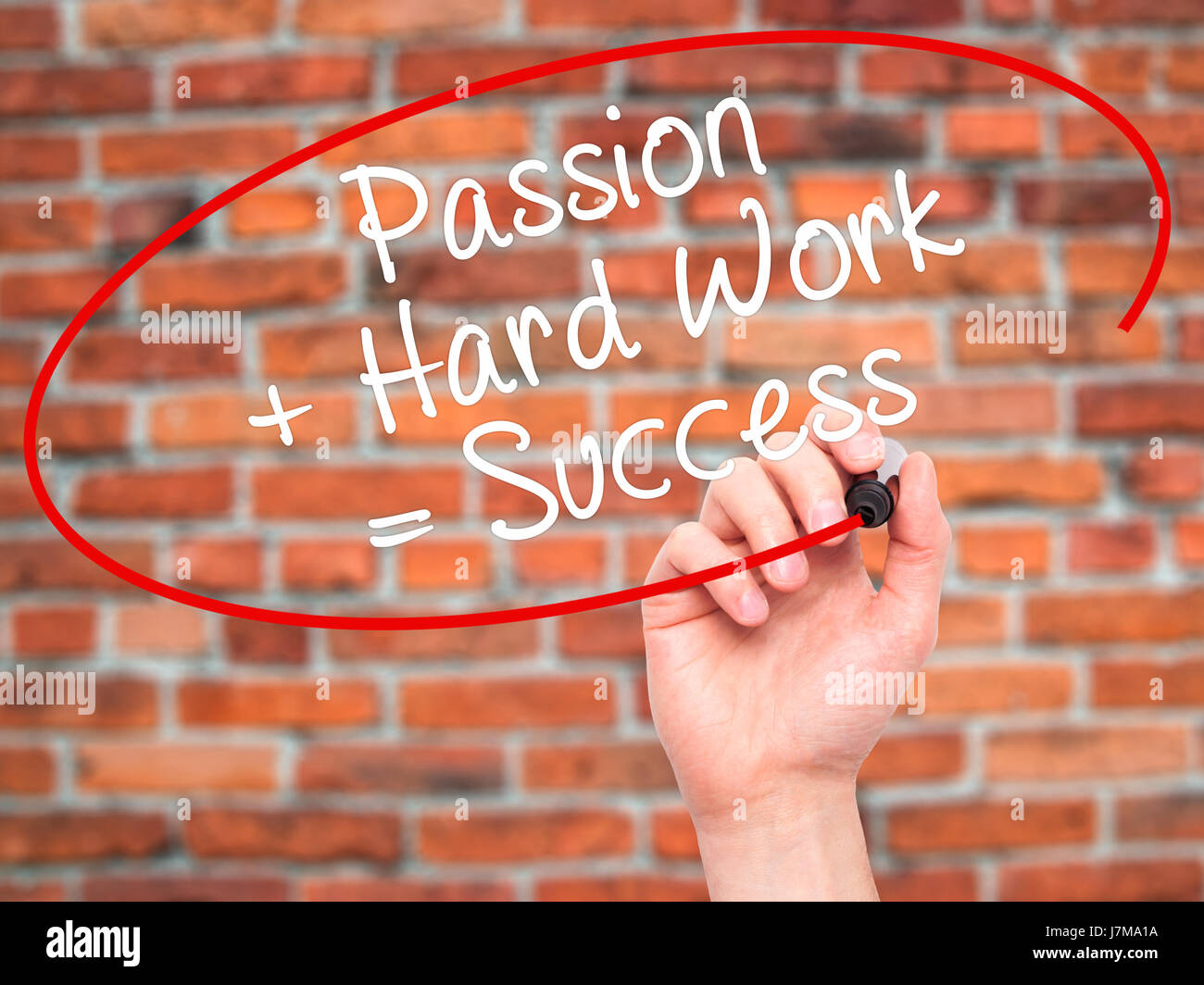Man Hand writing Passion + Hard Work = Success with black marker on visual screen. Isolated on ...