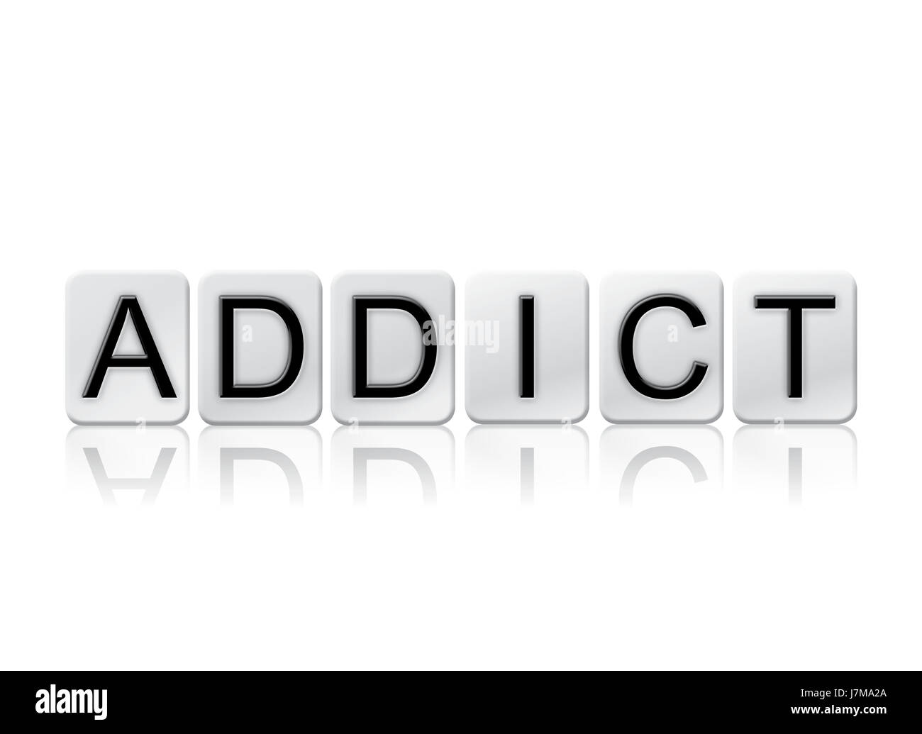 The word Addict concept and theme written in white tiles and isolated ...