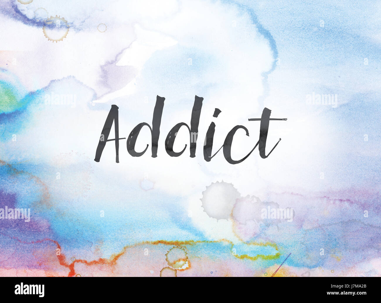 The word Addict concept and theme written in black ink on a colorful ...