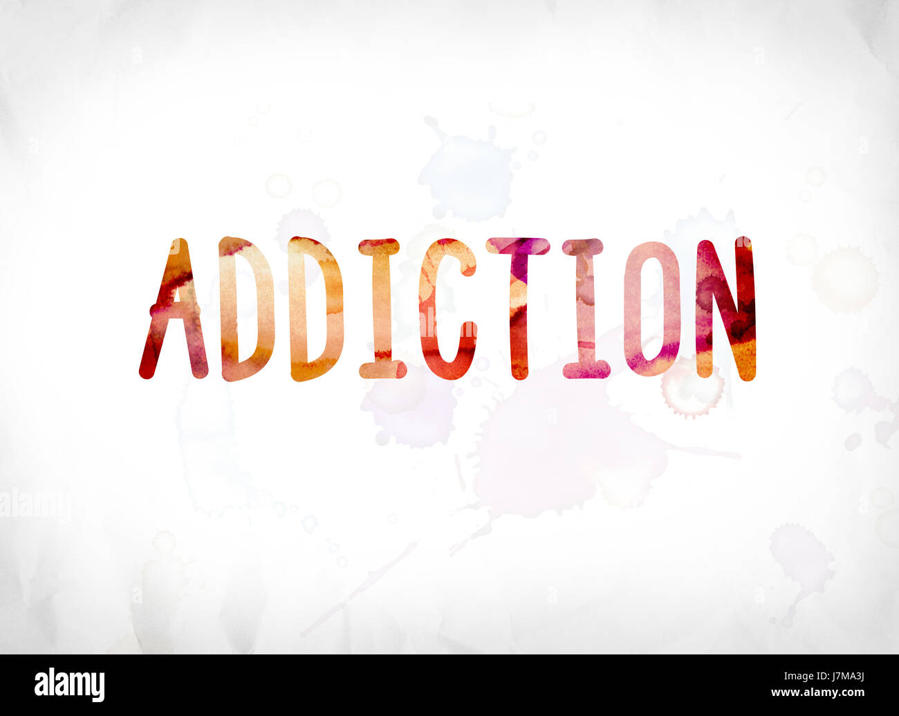 The word Addiction concept and theme painted in colorful watercolors on ...