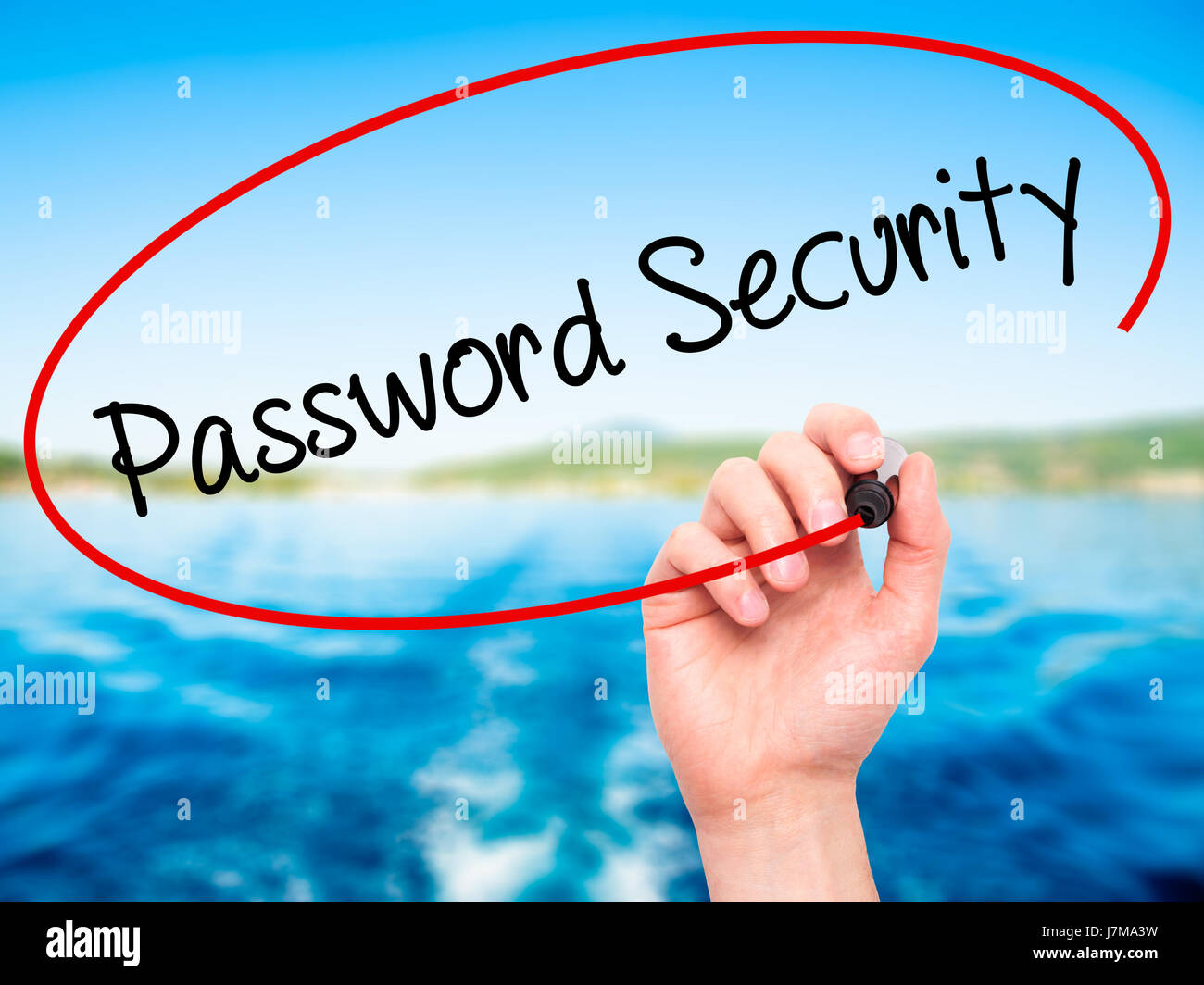 Man Hand writing Password Security with black marker on visual screen ...