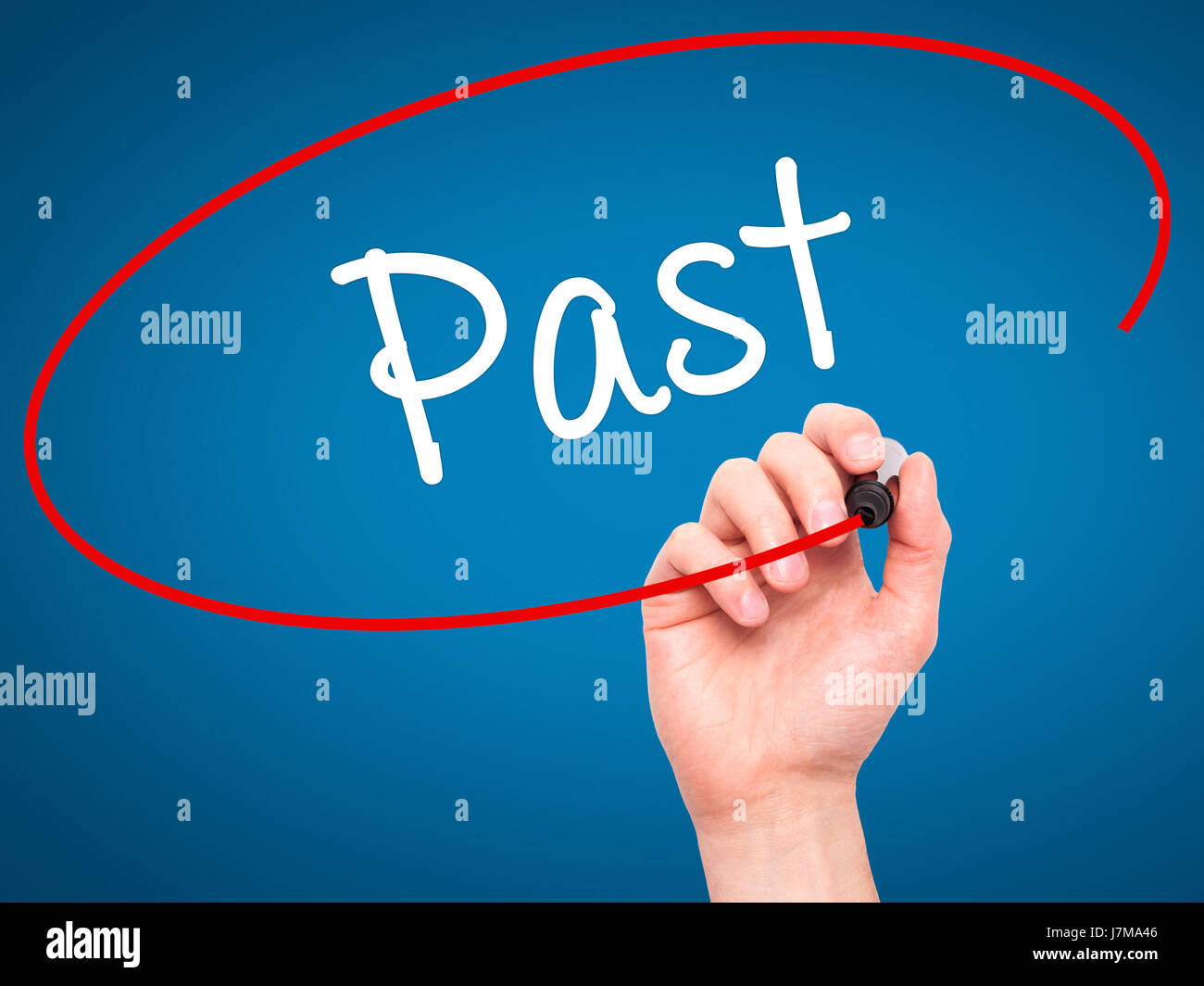 Man Hand writing Past with black marker on visual screen. Isolated on ...