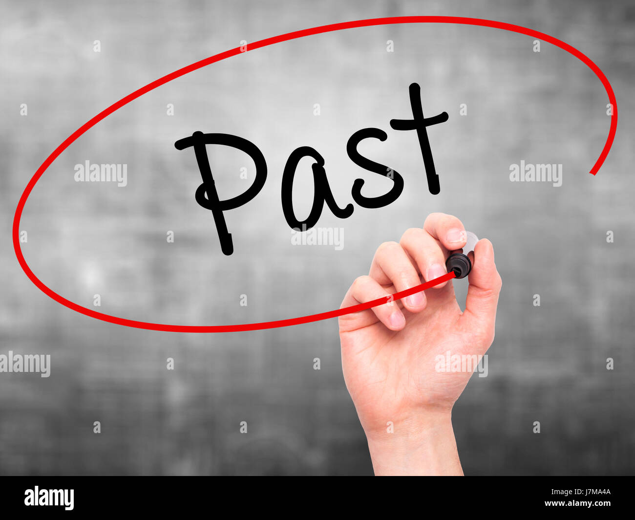 Man Hand writing Past with black marker on visual screen. Isolated on ...