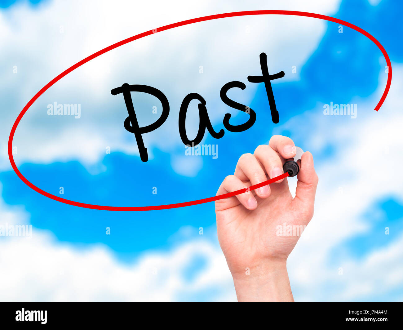 Man Hand writing Past with black marker on visual screen. Isolated on ...