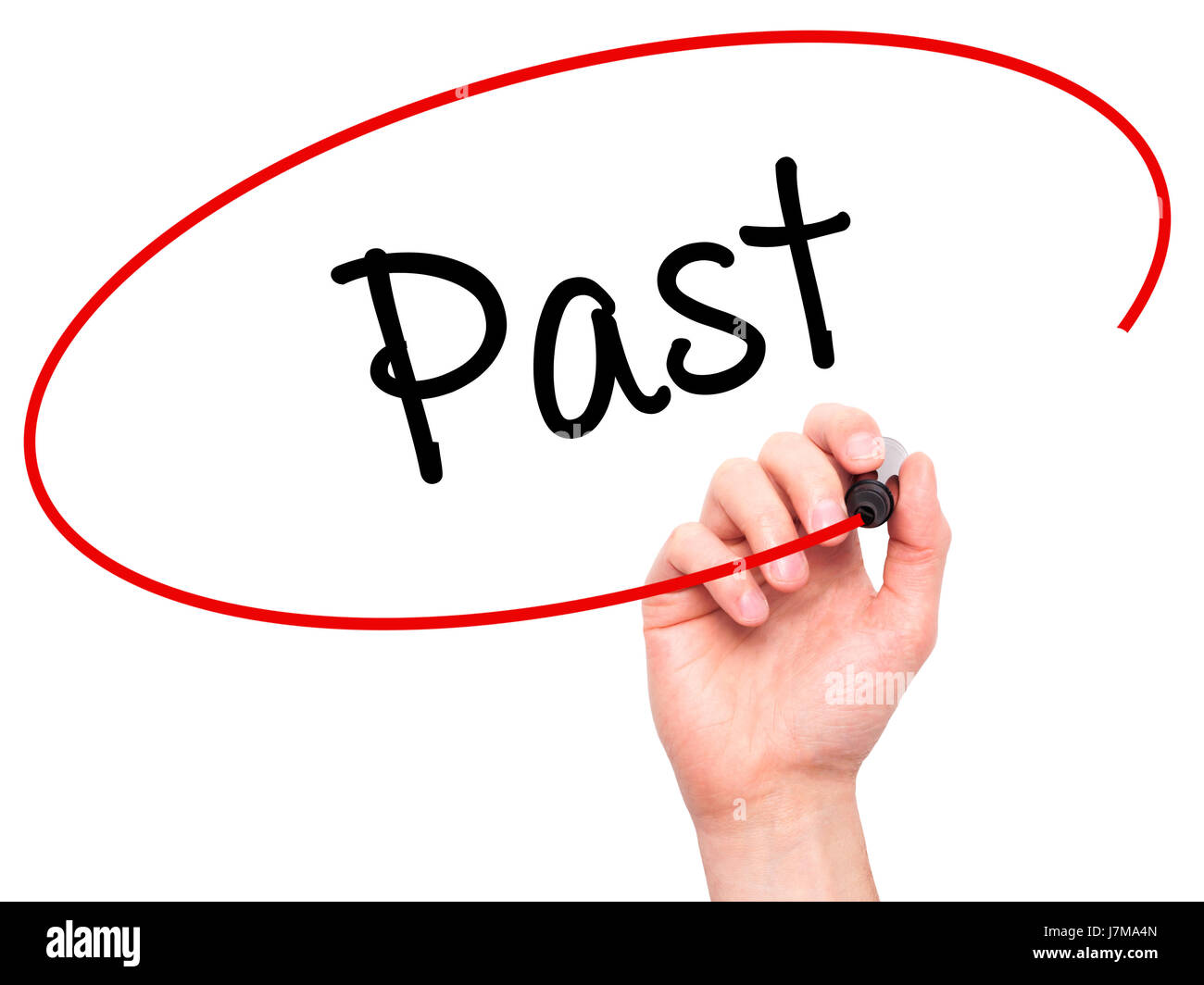 Man Hand writing Past with black marker on visual screen. Isolated on ...