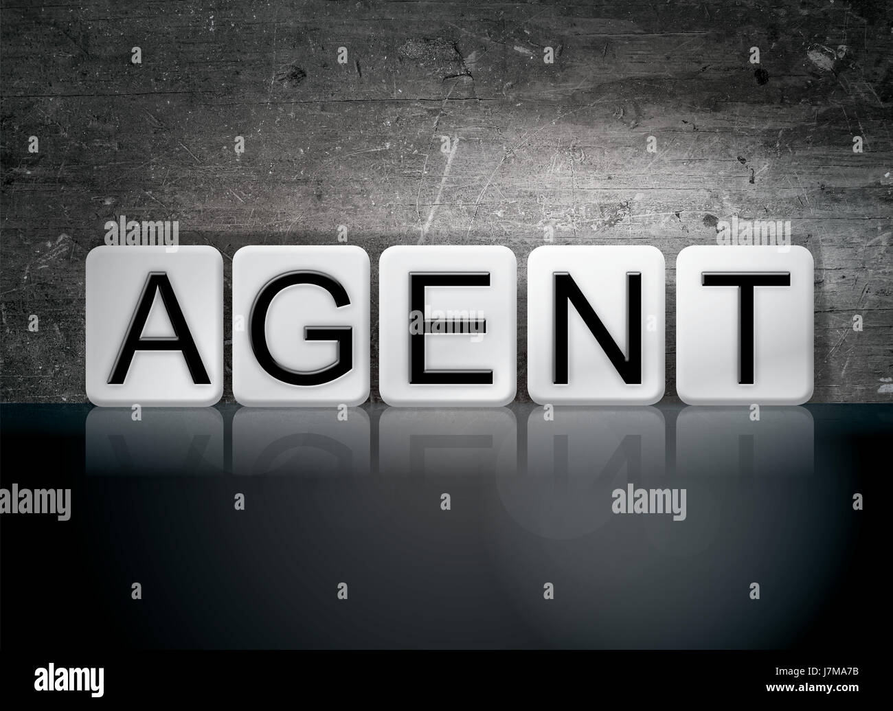 The word Agent concept and theme written in white tiles on a dark ...