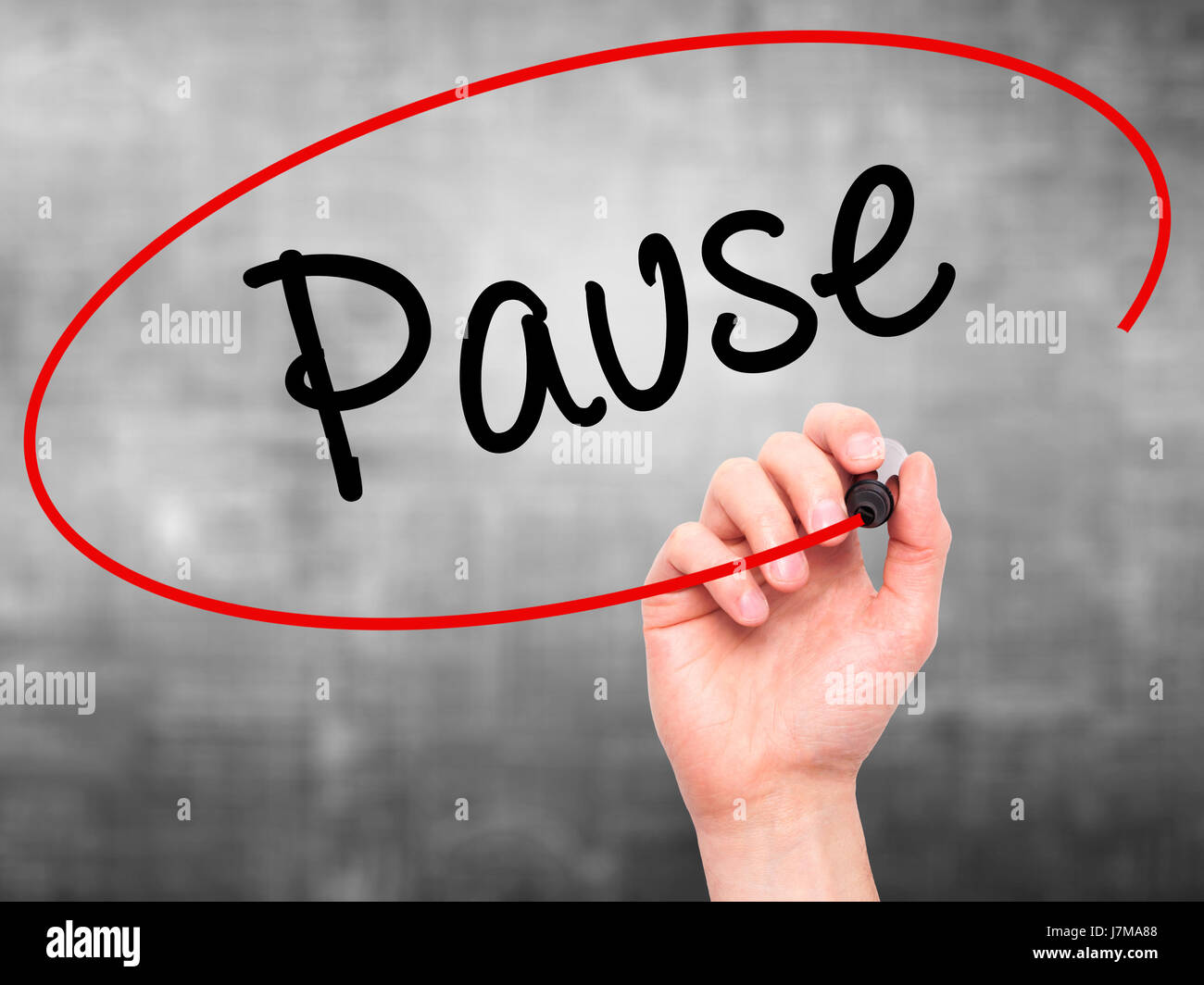 Man Hand writing Pause with black marker on visual screen. Isolated on ...