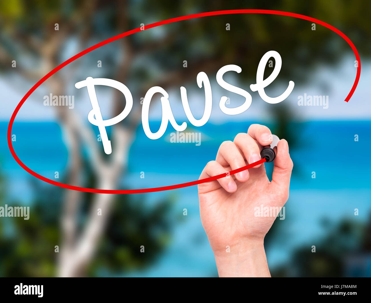 Man Hand writing Pause with black marker on visual screen. Isolated on ...