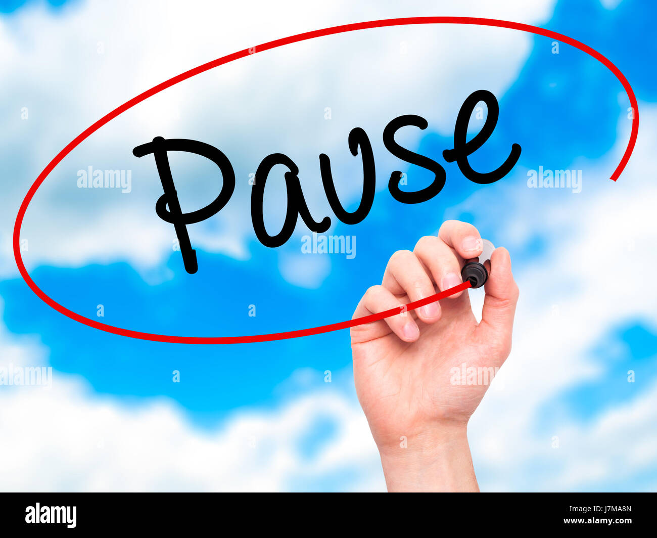 Man Hand writing Pause with black marker on visual screen. Isolated on ...