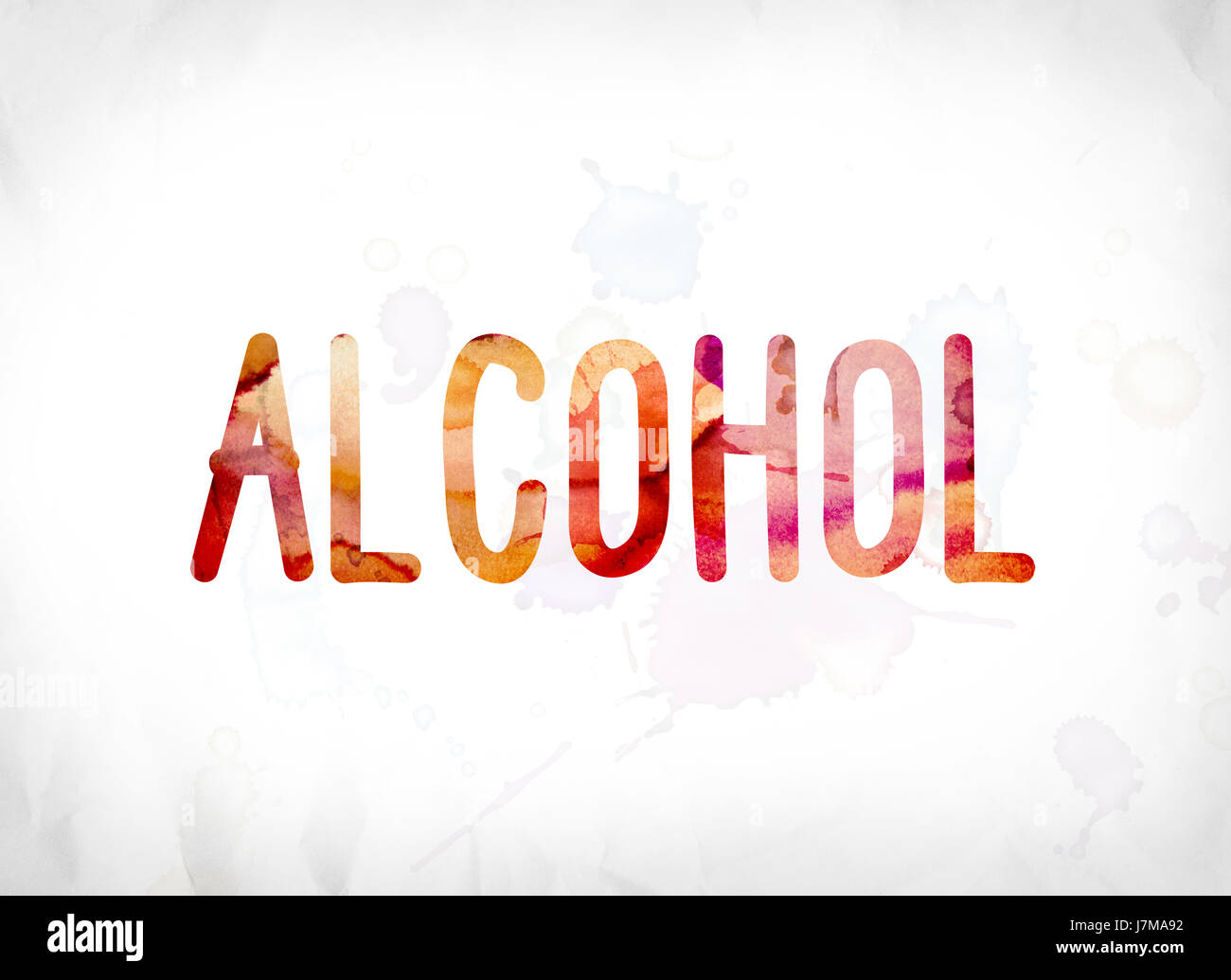 The word Alcohol concept and theme painted in colorful watercolors on a ...
