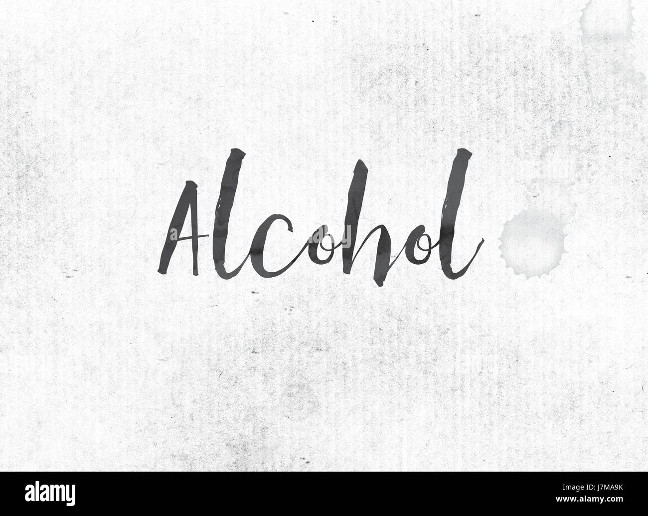 The word Alcohol concept and theme painted in black ink on a watercolor ...
