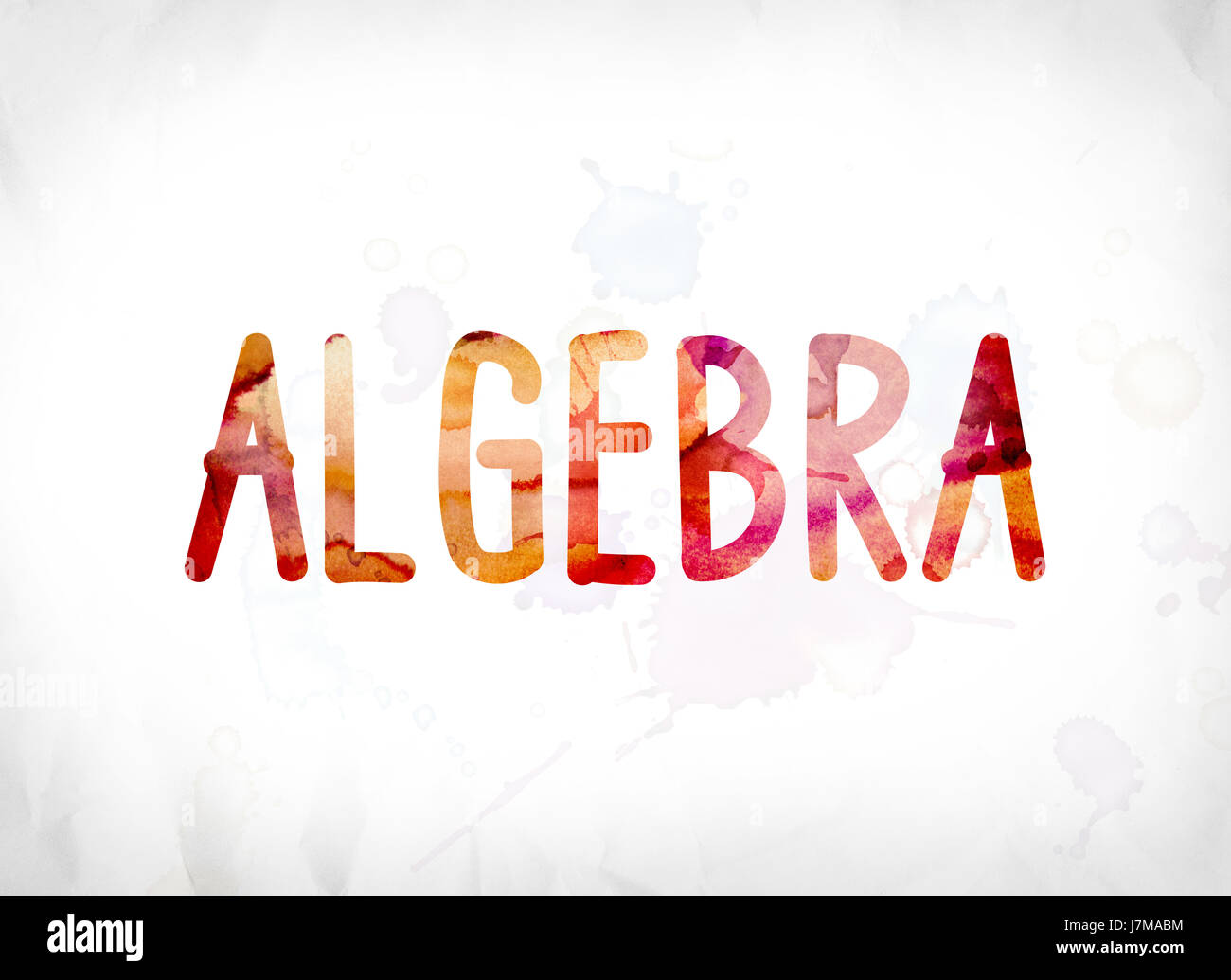 The word Algebra concept and theme painted in colorful watercolors on a ...