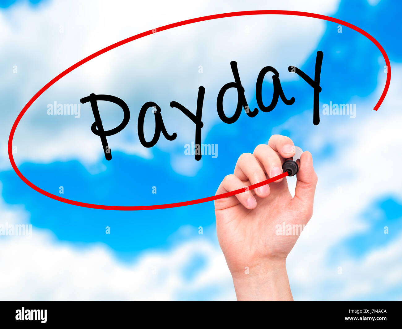 Man Hand writing Payday with black marker on visual screen. Isolated on ...