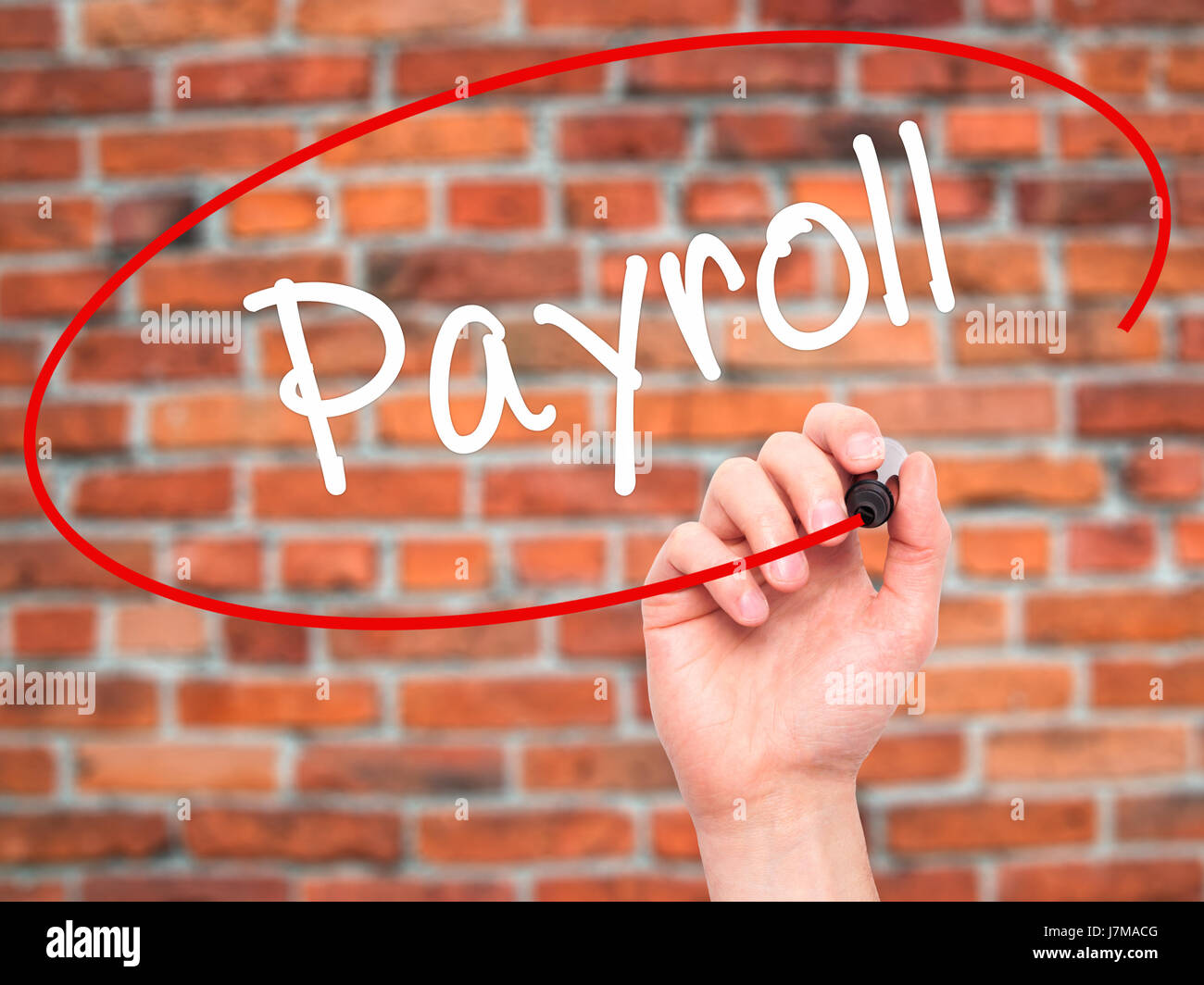 Man Hand writing Payroll with black marker on visual screen. Isolated ...
