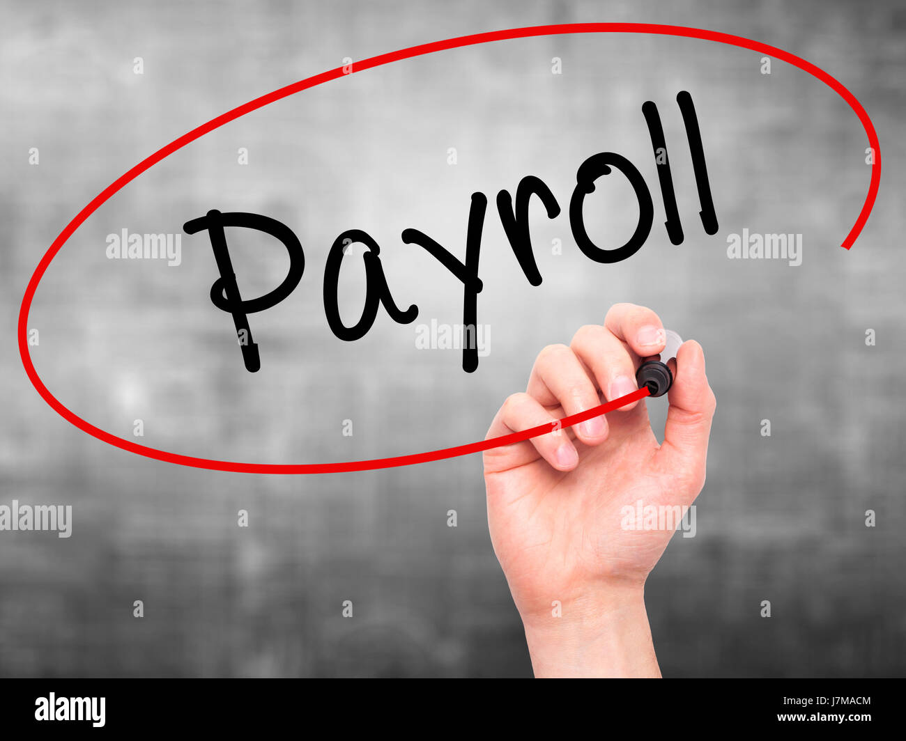 Man Hand writing Payroll with black marker on visual screen. Isolated ...