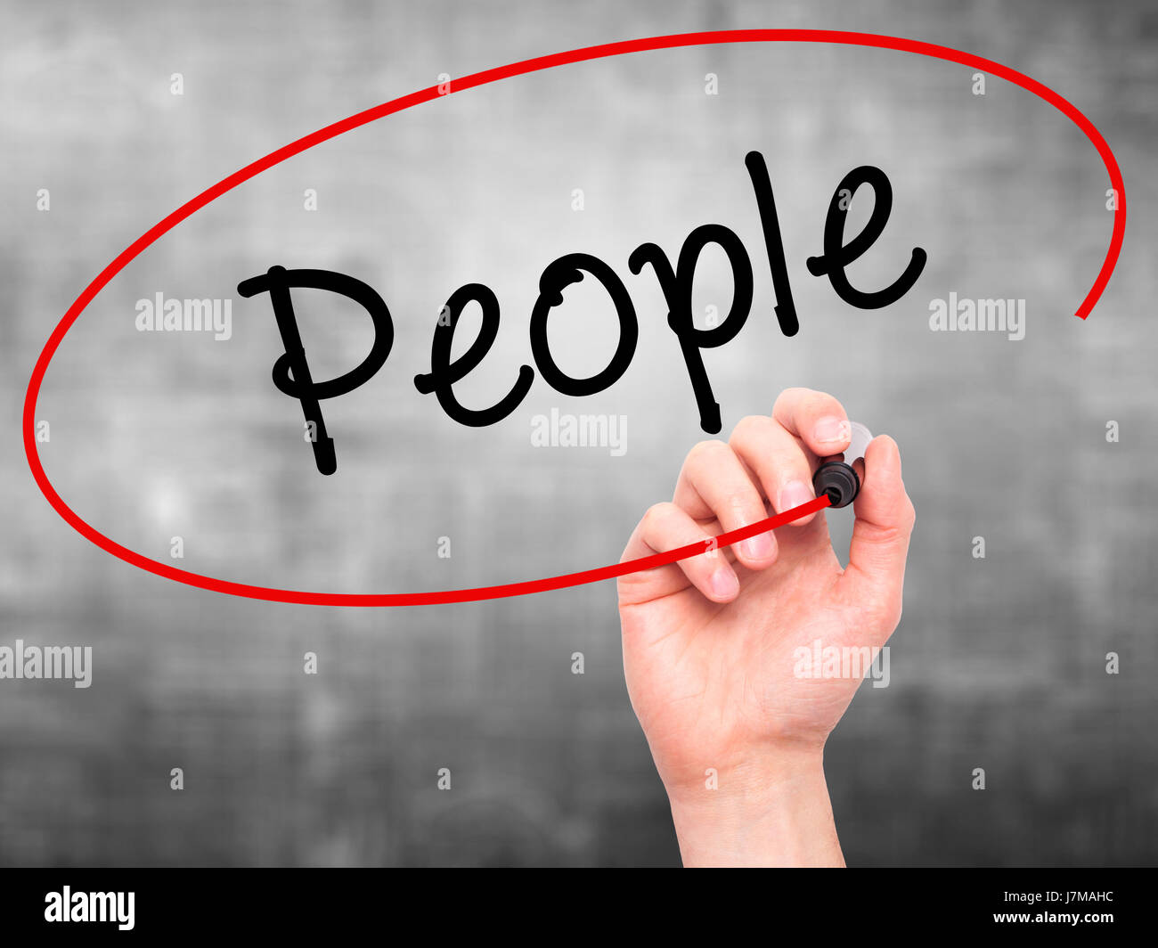 Man Hand writing People with black marker on visual screen. Isolated on ...
