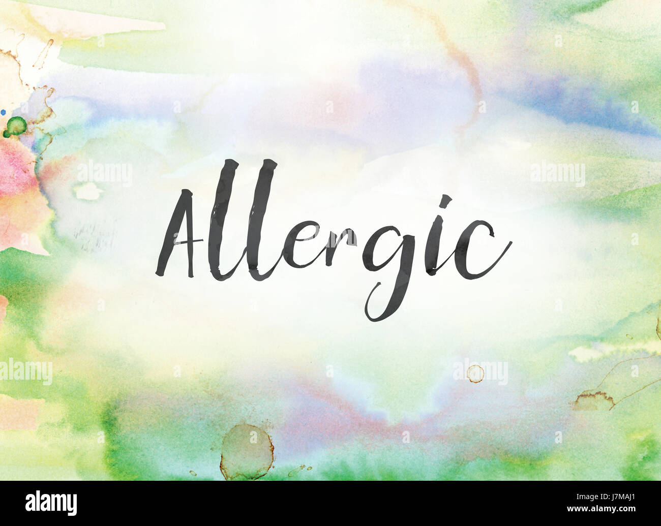The word Allergic concept and theme written in black ink on a colorful ...