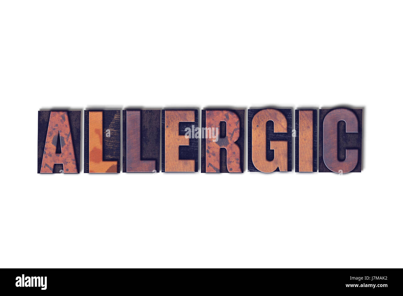 The word Allergic concept and theme written in vintage wooden ...