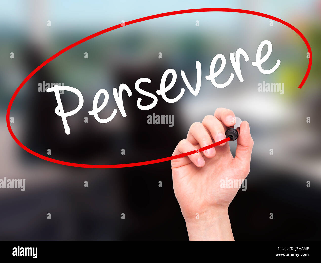 Man Hand writing Persevere with black marker on visual screen. Isolated ...