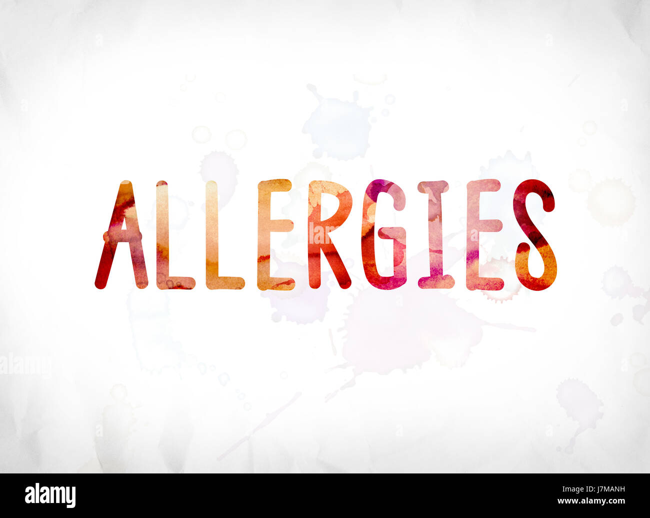 The word Allergies concept and theme painted in colorful watercolors on ...