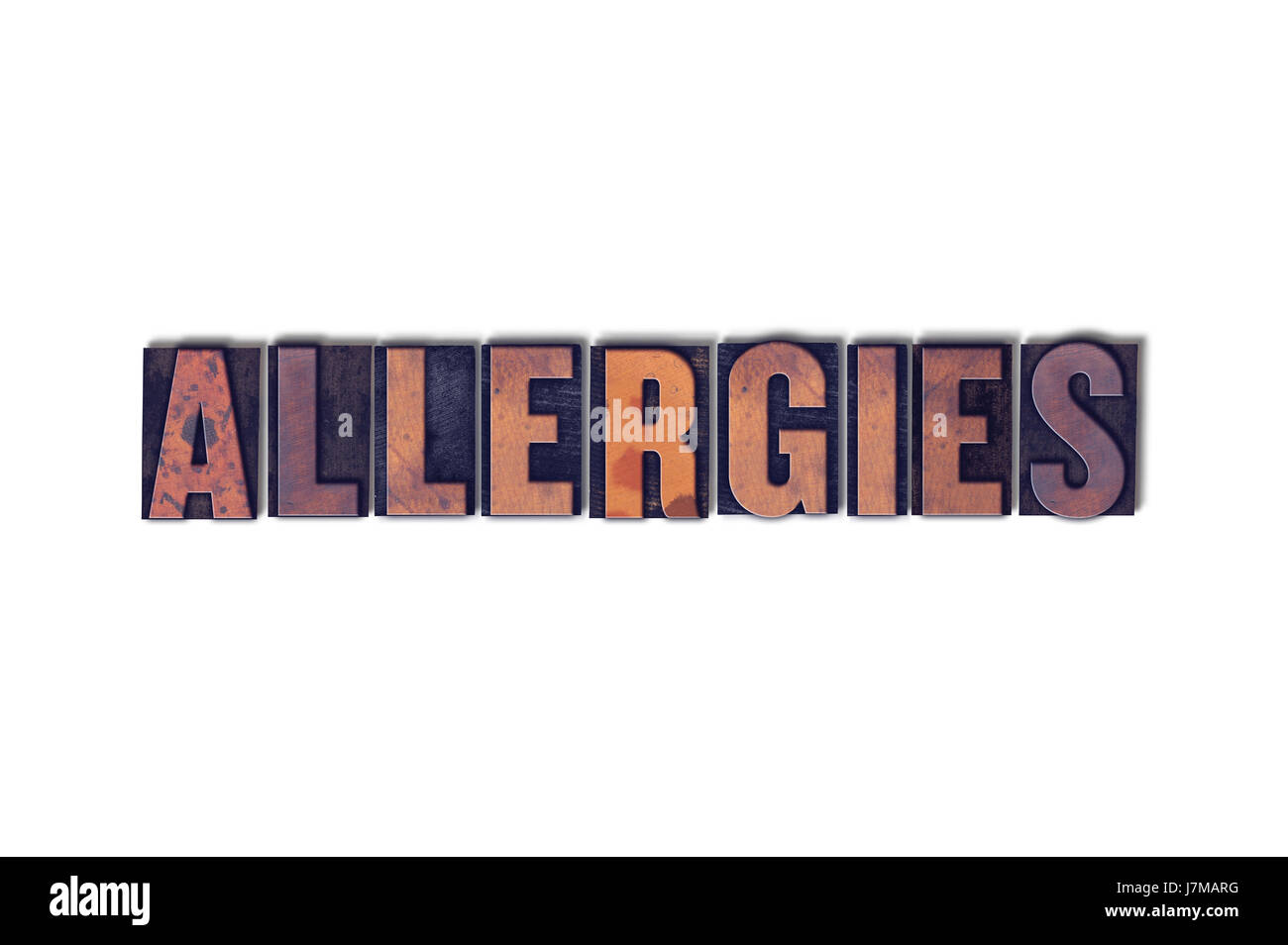 The word Allergies concept and theme written in vintage wooden ...