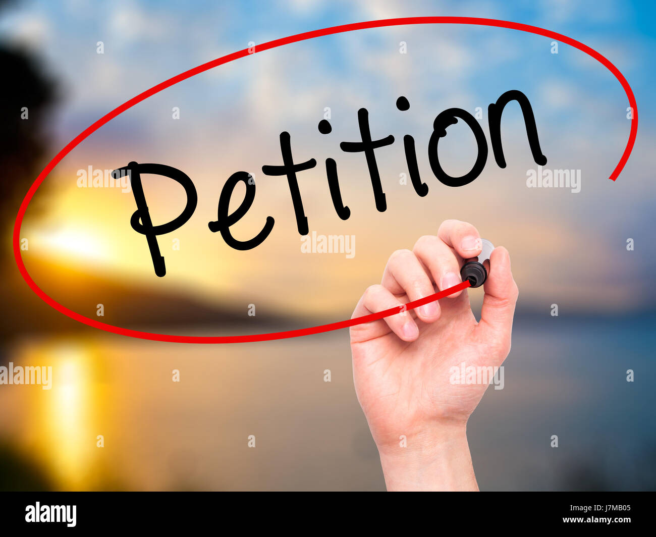 Man Hand writing Petition with black marker on visual screen. Isolated ...
