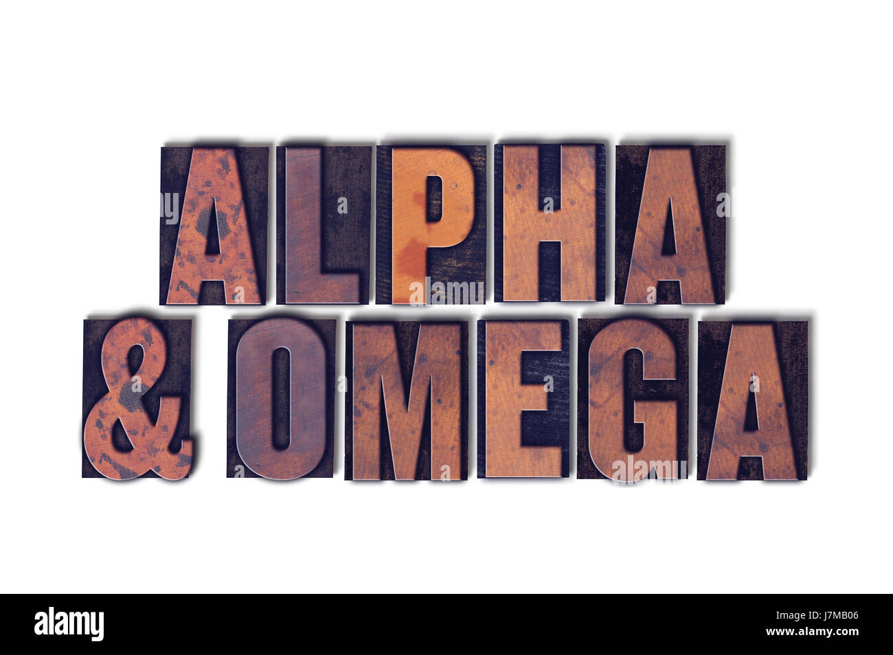 The words Alpha and Omega concept and theme written in vintage wooden ...