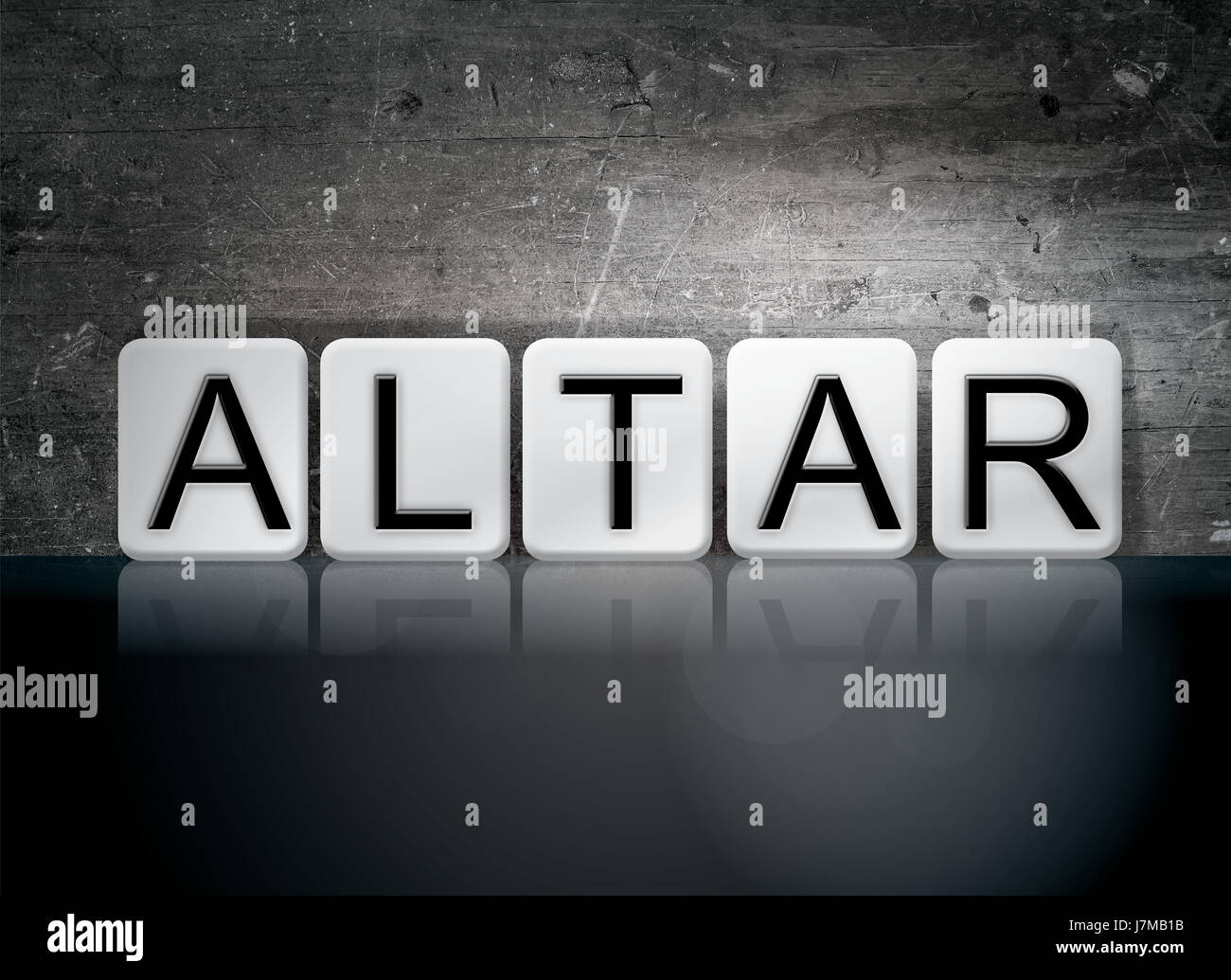 The word Altar concept and theme written in white tiles on a dark ...